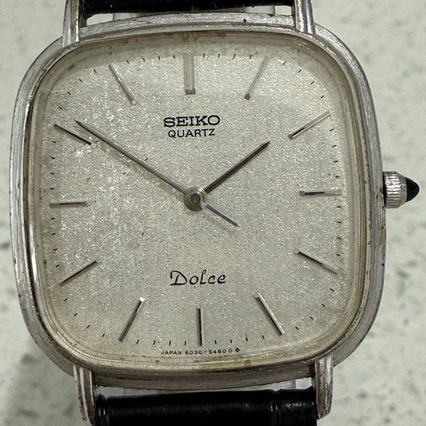RARE SEIKO Dolce 8J Quartz 6030-5420 Silver Dial 33mm Square Mens Watch ...