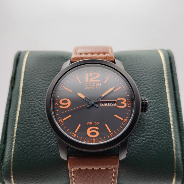 Citizen Eco-Drive Military Black Dial Brown Leather Strap BM8475-26E ...