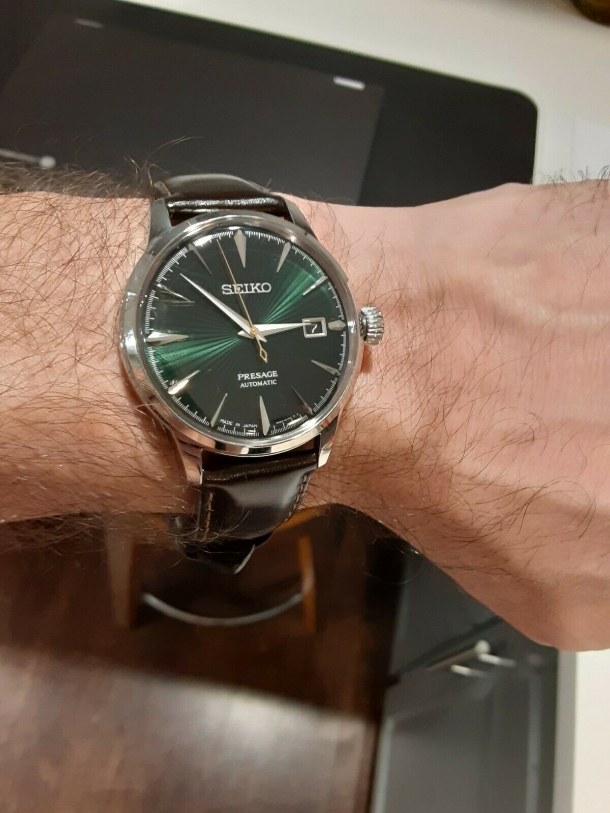 Seiko Men's Presage Cocktail Time Green Dial Leather Strap Watch SRPD37 ...