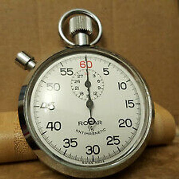 Vtg mechanical Stopwatch ROCAR 1/5 Antimagnetic Swiss Made excellent ...