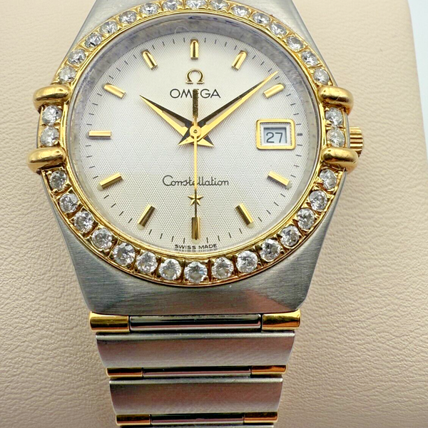 OMEGA Constellation diamond bezel half bar gold Dial Quartz Woman's ...