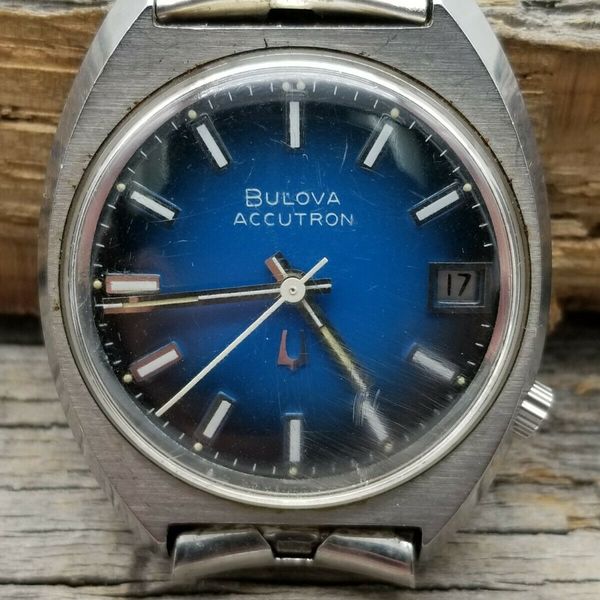 1973 Vintage Bulova 218 Accutron Men's Blue Dial Stainless Steel Watch ...