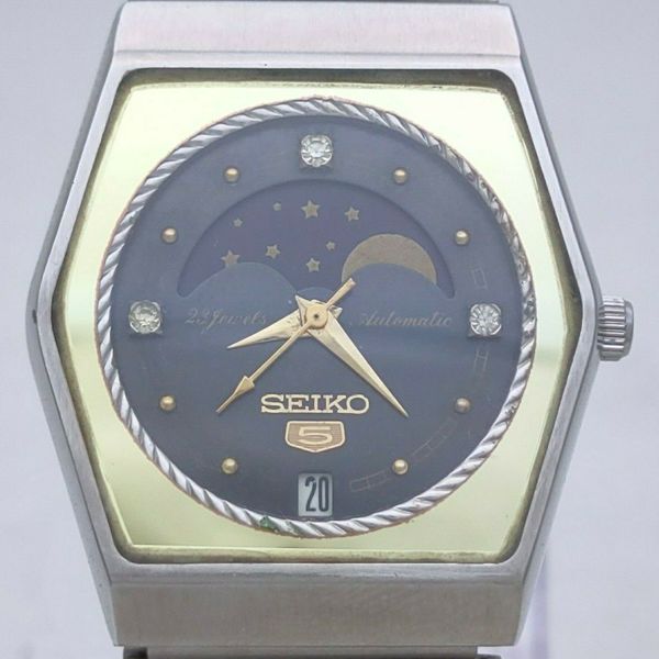 Vintage Seiko 5 Moon Phase 6347 6000 Japan 23J Automatic Steel Men's ...