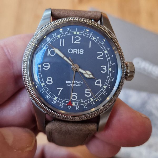 Oris Big Crown Automatic watch, 40mm blue dial, original brown leather ...