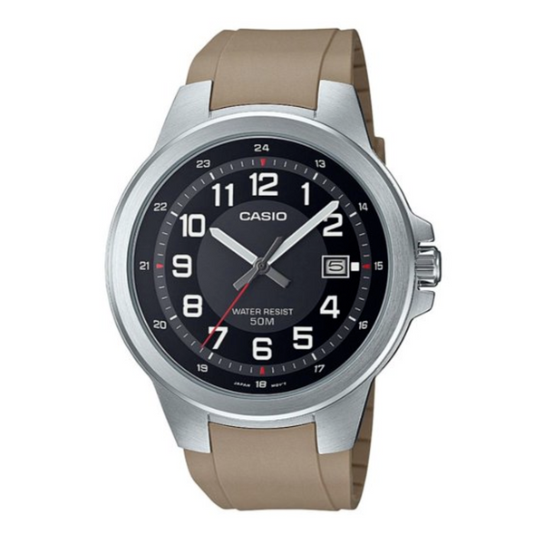 Casio Military Analog Men's Watch NEW Black Face Tan Resin Strap MTPE ...