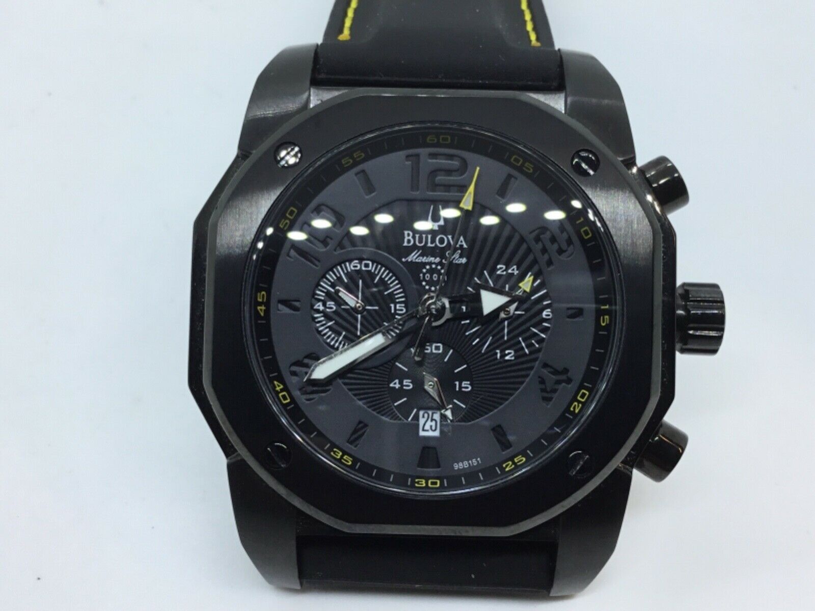 Bulova Marine Star Black SS Chronograph 45MM Mens Watch 98B151 ...