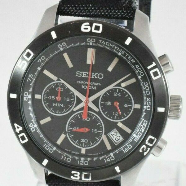 Mens Seiko Chronograph 100M Quartz Watch Black & Red Dial 6T63-00E0 ...