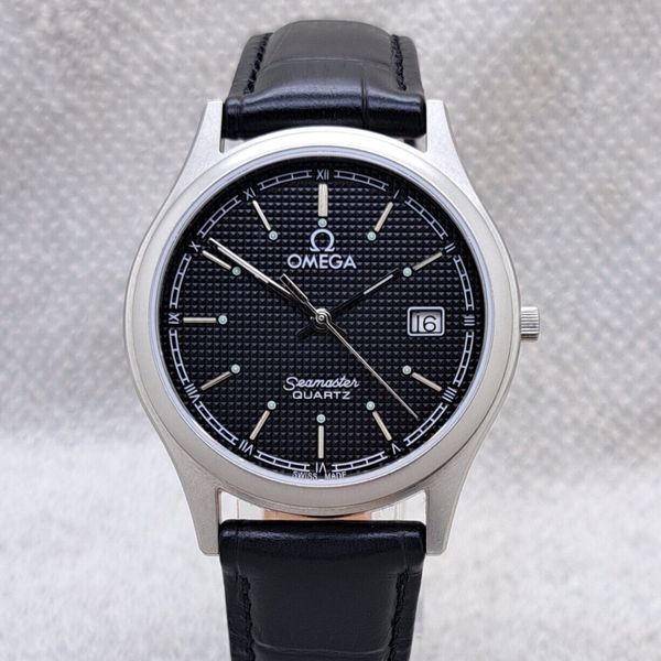 Vintage Omega Seamaster Black Dial 1425 Date Quartz Men's Swiss Watch ...