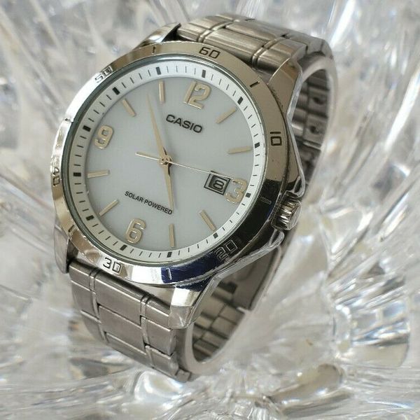 Casio Men's Analog Solar Powered Stainless Steel Watch MTP-VS02 ...