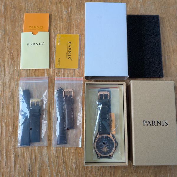 Parnis 43mm Black Dial Rose Gold Automatic PA6089 Commander Mens Watch ...