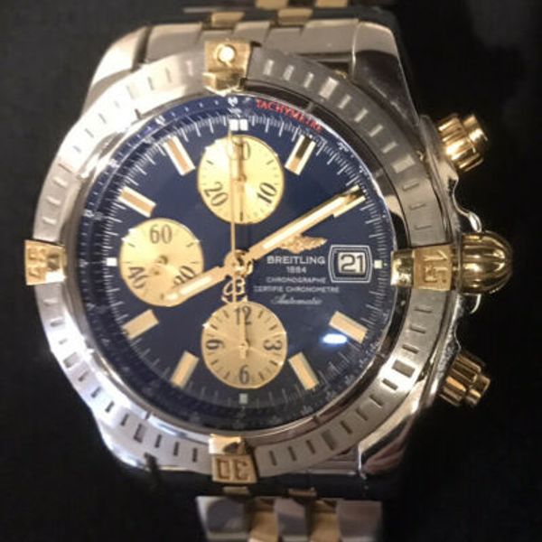 Breitling Chronomat Evolution Yellow Gold Steel Blue Face Excellent ...