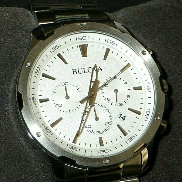 Bulova Men's 96B335 Chronograph Stainless Steel Watch w/ White Dial ...