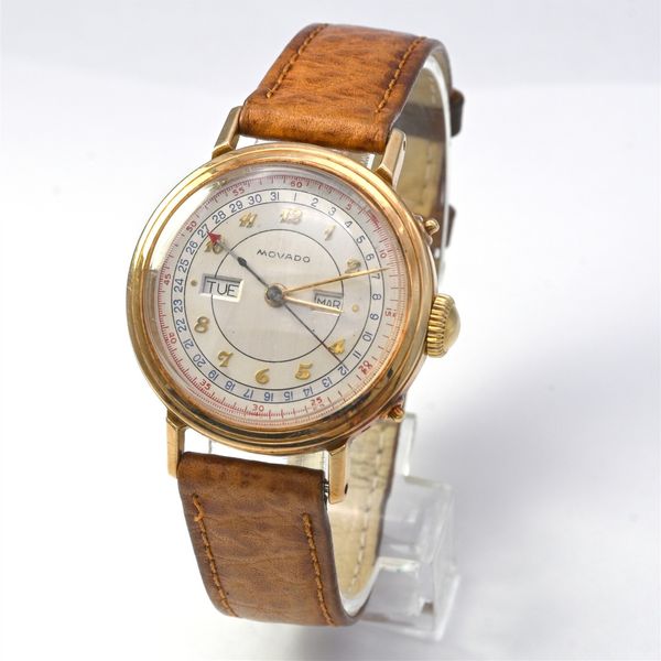 VINTAGE MOVADO CALENDOMATIC TRIPLE CALENDAR MANUAL WRISTWATCH 14K ...