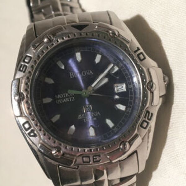 Bulova Millennia Motion Quartz Men's diver watch blue dial 100m date ...