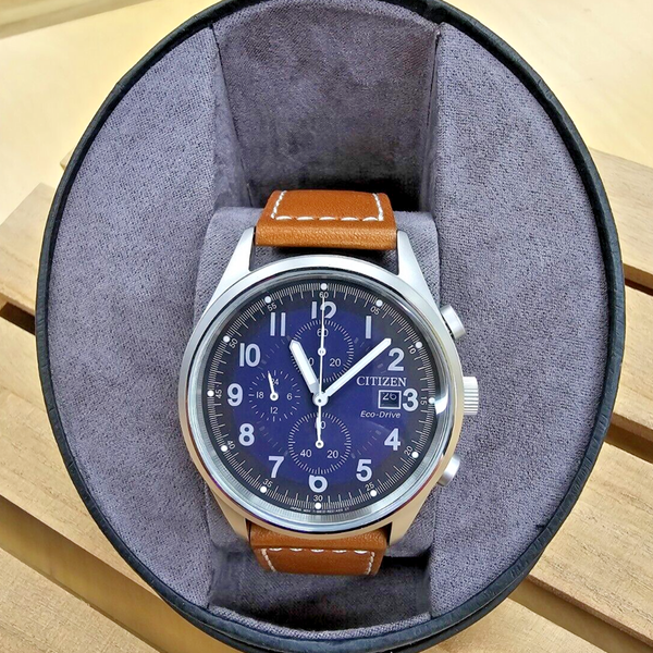 CITIZEN Eco-Drive 42MM Iris Blue Dial Brown Leather Strap Men's Watch ...