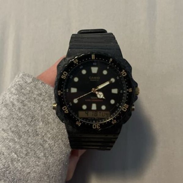 Vintage Casio 100M Men's Watch Black Dial Plastic 307 AQ-100W Tested ...