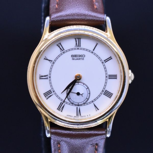 Vtg SEIKO SUB SECONDS Dial Watch Women Gold Tone Leather NEW BATTERY ...