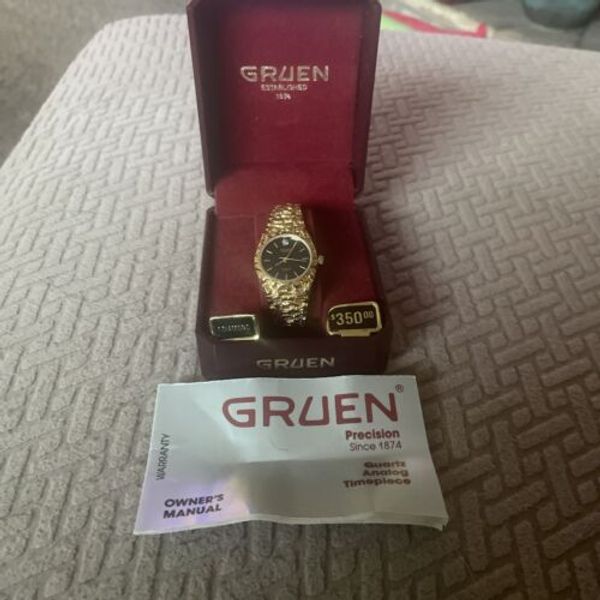 Vintage GRUEN Diamond Precision Quartz Watch Gold Plate Nugget Style ...
