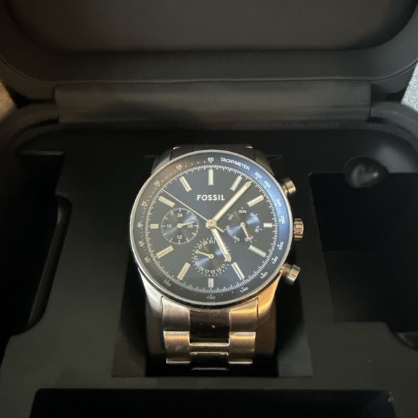 USED AUTHENTIC FOSSIL SULLIVAN SILVER BLUE CHRONOGRAPH BQ2853 MEN'S ...