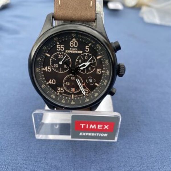 Timex Men's Expedition Field Chronograph Watch Brown Leather Strap ...