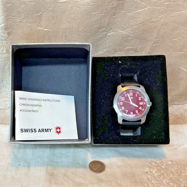 Vintage Swiss Army Victorinox Watch w/ Red Face & Date Water Resistant ...