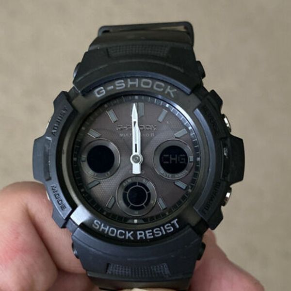 Casio Men's G-Shock Tough Solar Power Atomic Black Resin Watch AWGM100B ...