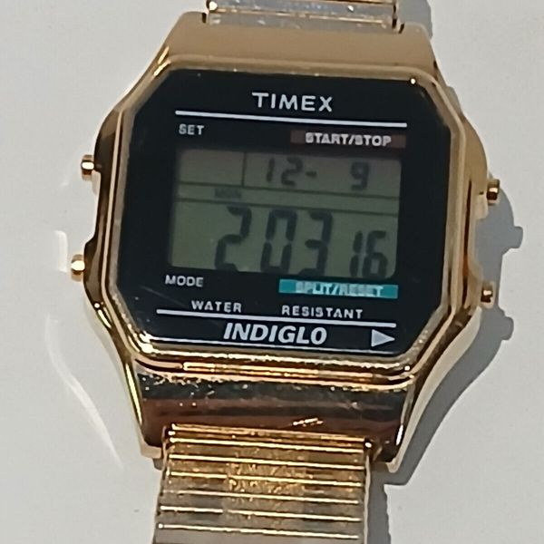 Classic TIMEX Indiglo Gold Tone 555 CR 2016 Cell Digital Watch ...