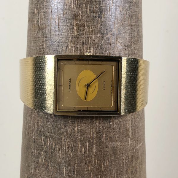 Seiko Lassale Mens 8420-7409 Tank Gold Tone Extra Thin Quartz 23mm ...