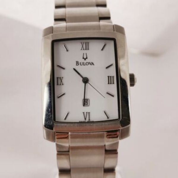 Bulova C875466 Stainless Steel Square White Face Men's Watch Water ...