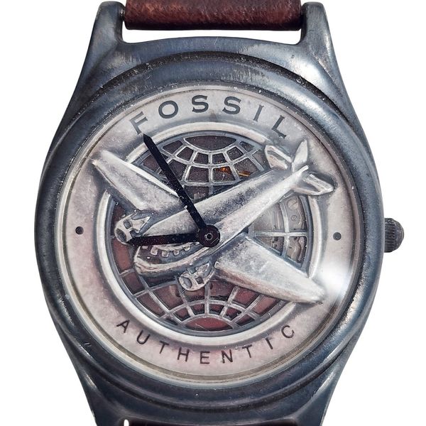 Fossil Watch Vintage Pilot Airplane Series France GR-9014 Pewter Water ...