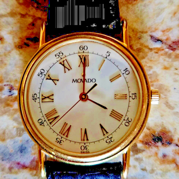 Vintage Movado Watch Women Gold Tone White Face Leather Strap ...
