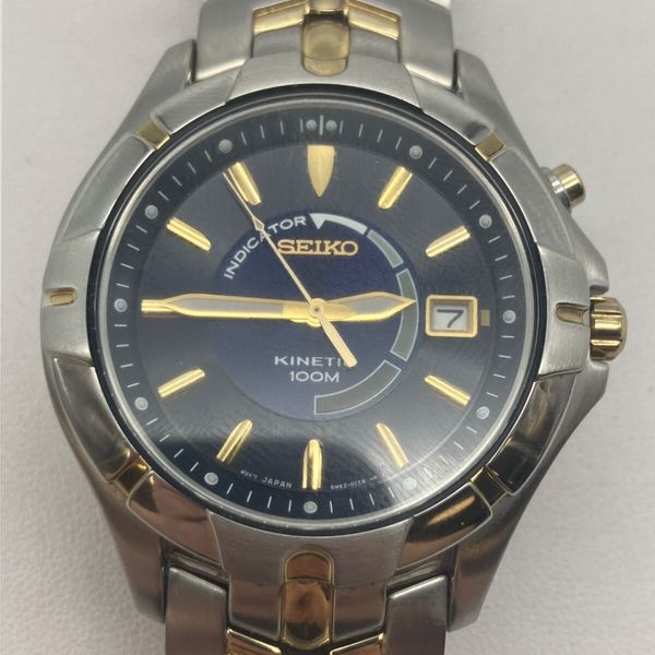 Mens Seiko Kinetic 100M Watch Silver & Gold Tone Stainless Steel Band ...