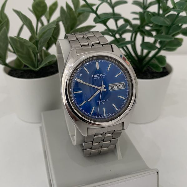 Seiko Automatic Mens Blue Sunburst Dial. Day Date Window. Mint ...