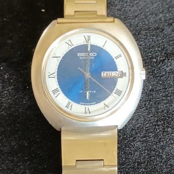 SEIKO MENS AUTOMATIC BLUE DIAL 7006 8029 DAY DATE 17J WATCH RUNNING ...