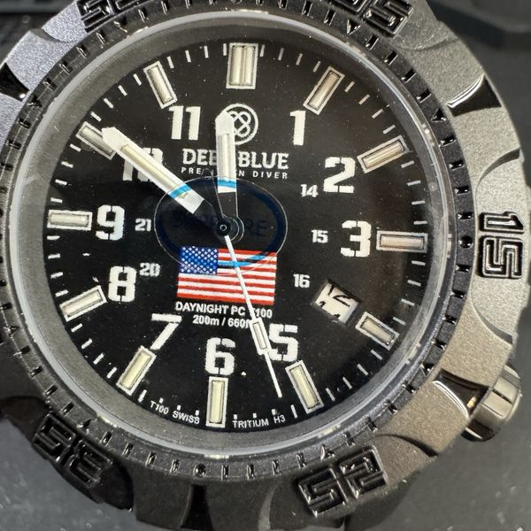 DEEP BLUE Day/Night Diver Luxury Watch American Flag Rd/Wh/Blue Tritium ...