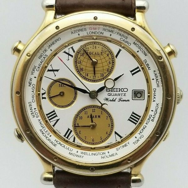 VINTAGE SEIKO WORLD TIMER CHRONOGRAPH WHIT ALARM REF. 5T52-7A19 CAL ...
