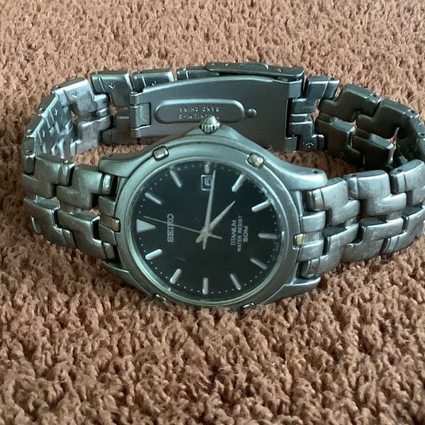 Seiko Titanium Watch Menâ s 36mm Black Dial Date #7N32-0069 Precision ...