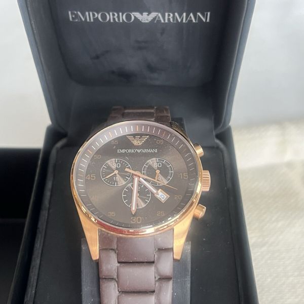 BEAUTIFuL EMPORIO ARMANI AR5890 BROWN & ROSE GOLD SILICONE STRAP MENS ...