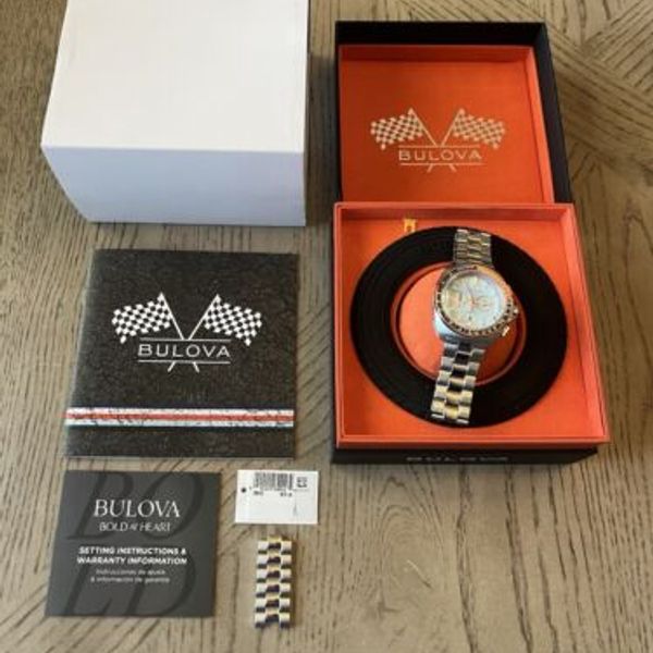 Bulova Racer Chronograph, 42mm, Light Teal Dial, 98B432, Complete Set ...