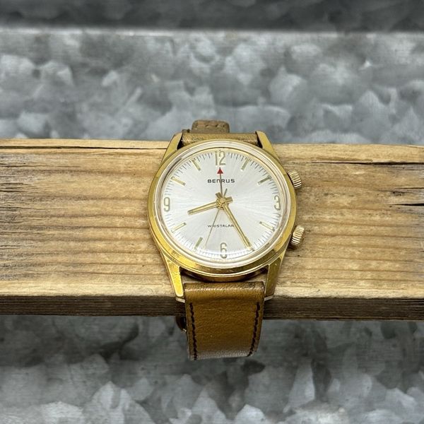 Vintage Mens Benrus Mechanical Wrist Alarm Dress Watch Gold Tone Case ...