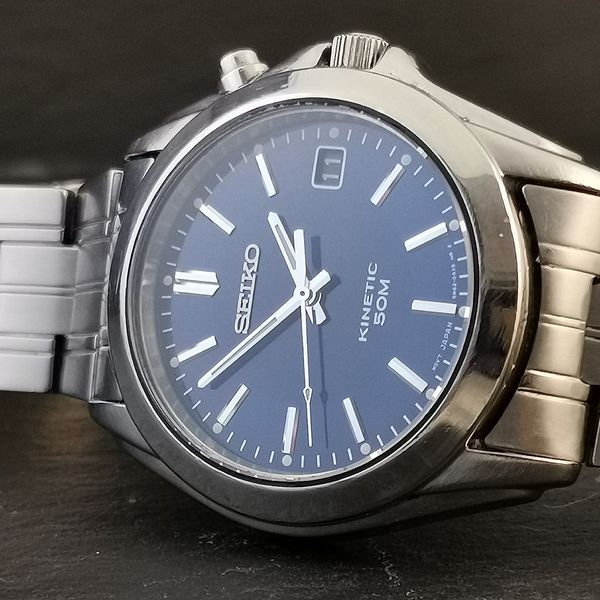 SEIKO KINETIC WATCH. 50M. 5M62-0AV0. Blue Dial. Fully Working ...