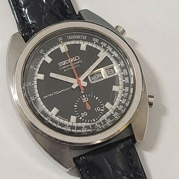 Vintage Seiko Chronograph Automatic Stainless Watch Black Face 6139 ...