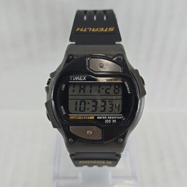 Mens Vintage Timex Digital Stealth Watch Gray Black 100m Light Date ...