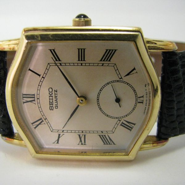 Seiko Men's Dress Watch 2628-5039 Gold Tone Tonneau Case Roman Numeral ...