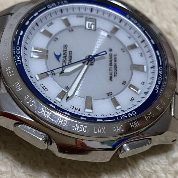 CASIO OCEANUS Multi Band 6 Solar Radio Watch White Blue Dial Japan ...