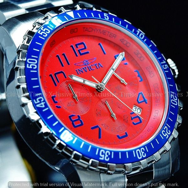 NEW! Invicta Men's 45mm Specialty Pilot Chronograph Red Dial Bracelet ...