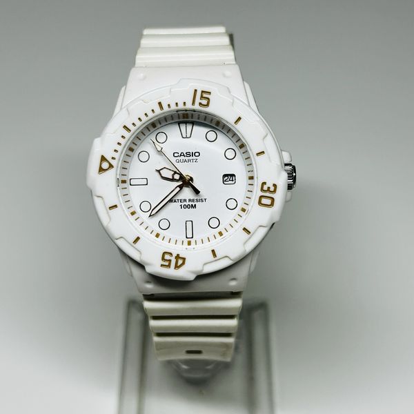 Casio Watch Women Quartz 33mm Gold tone White Resin WR100M Date New ...