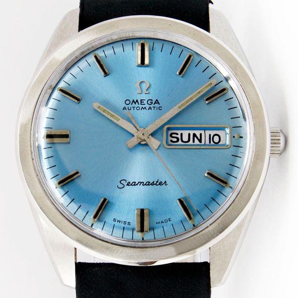 1967s Omega Seamaster Blue Day Date Oversized 36mm Vintage Watch 166032 ...