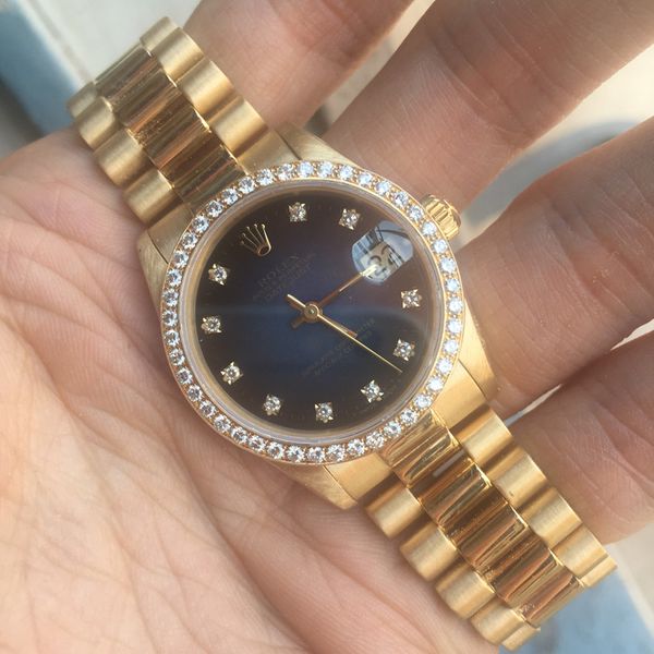 Rolex Gold Datejust Factory Diamond Dial and Bezel 68288 31mm Crown ...