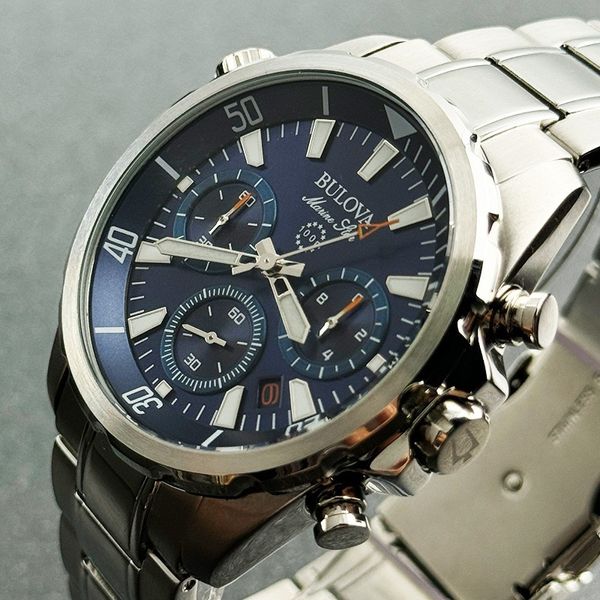 Bulova Marine Star 96B256 Blue Dial Chronograph Men's Quartz Watch 43mm ...